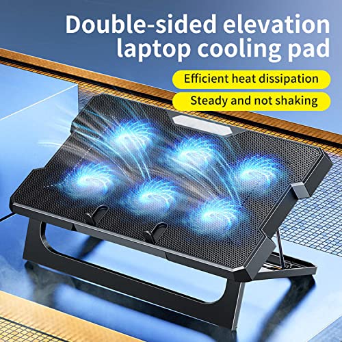 LIENS Laptop Cooling Pad, Laptop Cooler with 6 Quiet Led Fans for 12-17 Inch Laptop Cooling Fan Stand, Portable Ultra Slim USB Powered Gaming Laptop Cooling Pad, Black/Blue