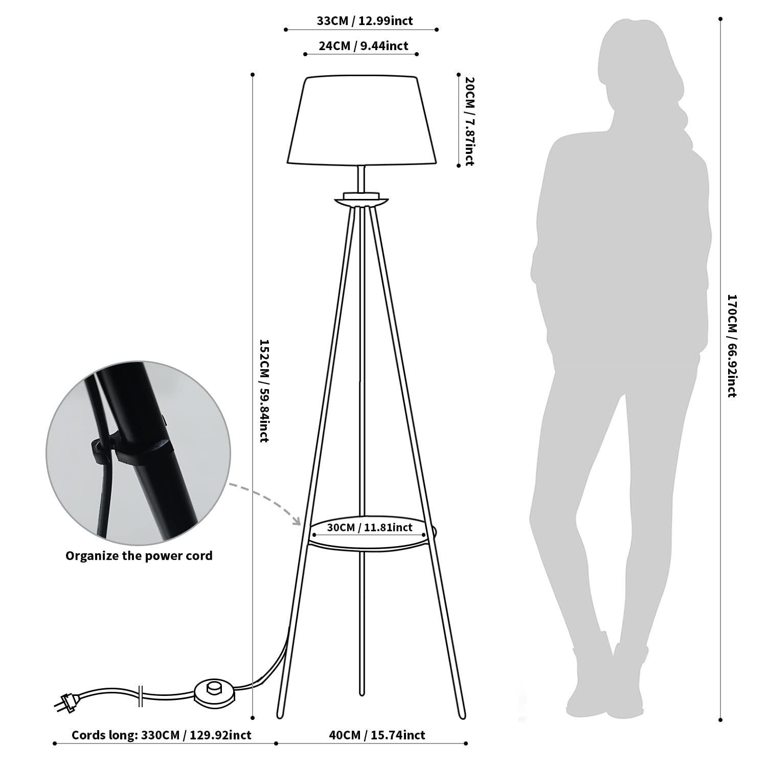 ELINKUME Modern Floor Lamp with Shelves, Dimmable Tripod Floor Lamp with E26 RGB Bulb, Remote & WiFi APP Control, Perfect for Reading and Storage Need in Living Room, Bedroom, and Office