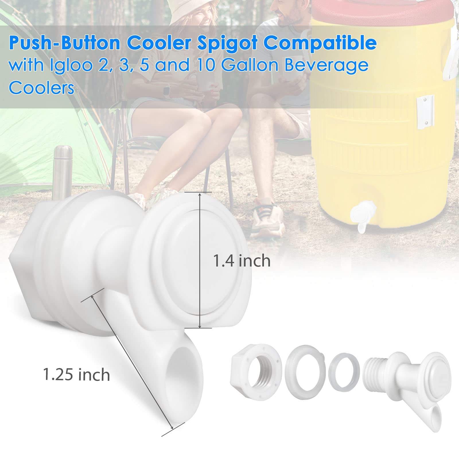 3Pcs Push Button Water Spigot White Plastic Cooler Spigot Replacement, Reusable Spigot Compatible with Igloo 2, 3, 5, and 10 Gallon Water Cooler, BPA-Free, Durable 5 Gallon Bucket Spigot (White)