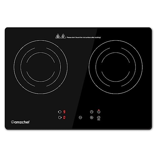 Double Induction Cooktop AMZCHEF Induction Stove Top 2 Burners for RV, Built-in Electric Cooktops With 9 Power Levels, Sensor Touch, 99-min Timer, Safety Lock, Ceramic Glass, 120V, Shared 1800W