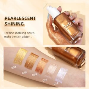 Melemando Moisturizing Body Luminizers 5 Colors Smooth and Shimmer Body Oil Long Lasting Liquid Body Highlighter for Face & Body & Leg (40ml, 02 Rose Gold)