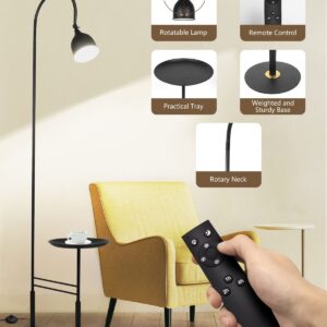 Modern Floor Lamp with Shelves -Bright Dimmable LED Floor Lamp for Living Room, Stepless Adjustable 3000K-6000K Colors & Brightness Standing Lamp with Remote, Black Reading Standing Lamp with Table