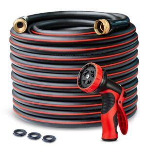 Palint Hybrid Garden Hose 100 ft x 5/8", Heavy Duty Flexible Lightweight No Kink Water Hose 100ft with 10 Function Sprayer Nozzle, 3/4'' Solid Brass Fittings, Ultra Durable, All-weather, Burst 600 PSI