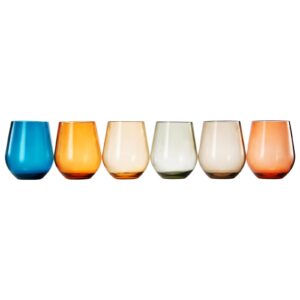 European Style Shatterproof Tritan Stemless Wine Glasses, Acrylic Glass Drinkware, Unbreakable Colored, 6 - Set - BPA-free plastic, Reusable, Dishwasher Safe, All Purpose Glassware 15oz - (Muted)