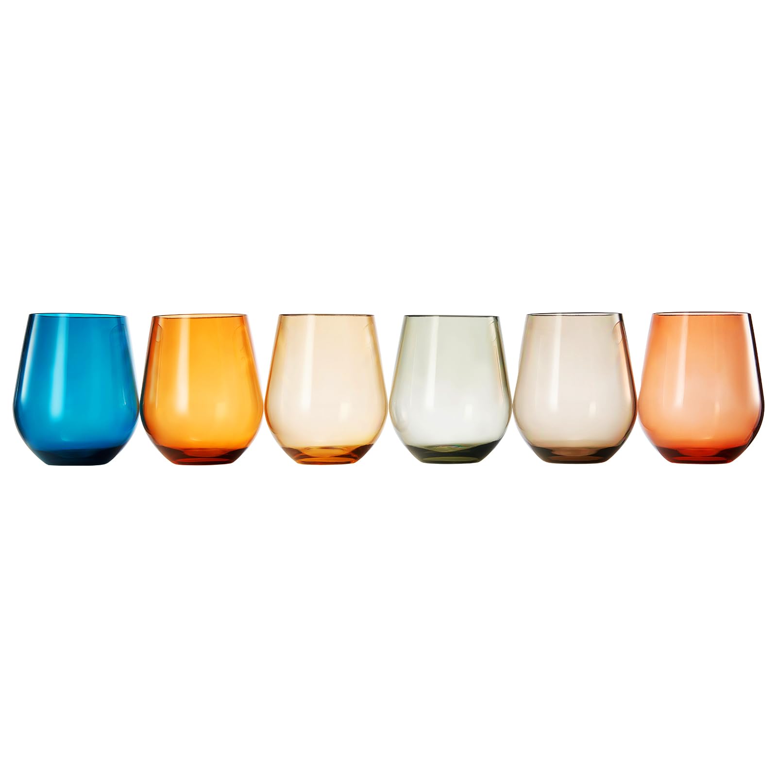 European Style Shatterproof Tritan Stemless Wine Glasses, Acrylic Glass Drinkware, Unbreakable Colored, 6 - Set - BPA-free plastic, Reusable, Dishwasher Safe, All Purpose Glassware 15oz - (Muted)