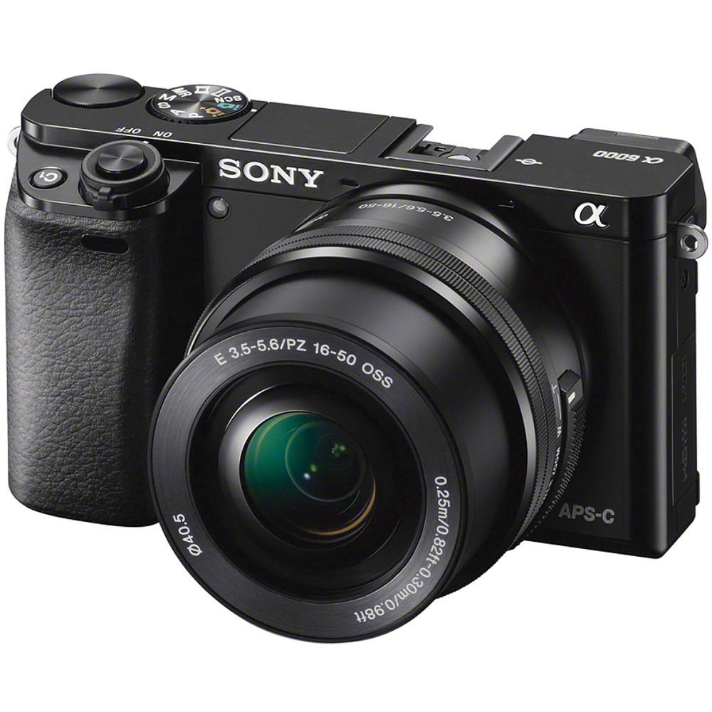 Sony Alpha a6000 Mirrorless Camera with 16-50mm Lens Black with Soft Bag, Additional Battery, 64GB Memory Card, Card Reader, Plus Essential Accessories (Renewed)