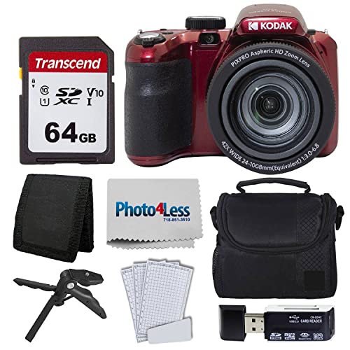 Kodak PIXPRO AZ425 Digital Camera + 64GB Memory Card + Camera Case (Black) + USB Card Reader + Table Tripod + Accessories (Red)