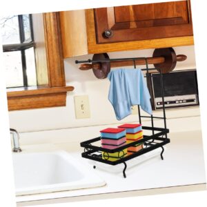 SHOWERORO Kitchen Rag Rack Dish Sink Tray Drainer Rack Kitchen Sink Rack Holder Sink Organizer Basket Sink Storage Rack Sink Scrubber Holder Cutlery Tray Sponge Carbon Steel Baby Tableware