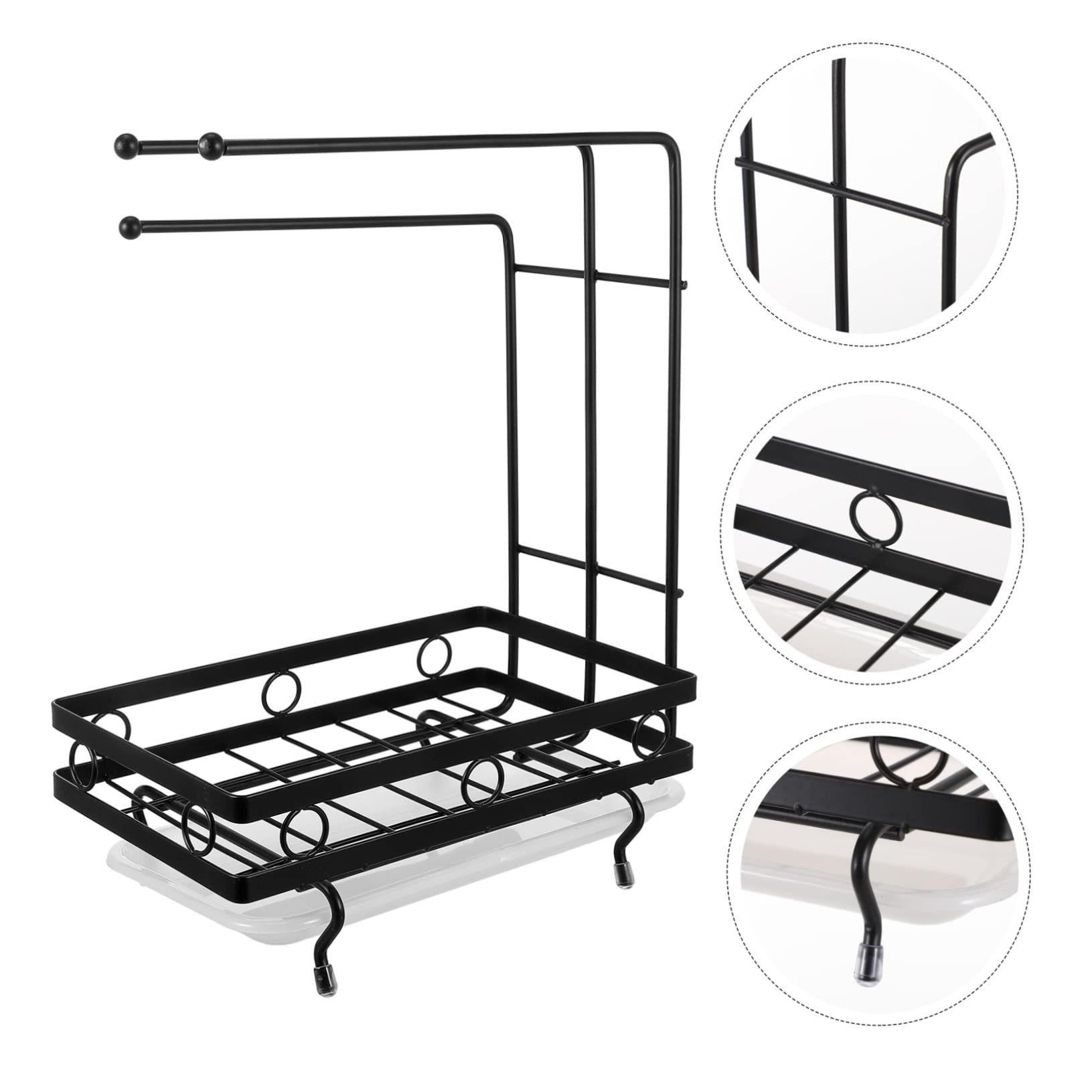 SHOWERORO Kitchen Rag Rack Dish Sink Tray Drainer Rack Kitchen Sink Rack Holder Sink Organizer Basket Sink Storage Rack Sink Scrubber Holder Cutlery Tray Sponge Carbon Steel Baby Tableware