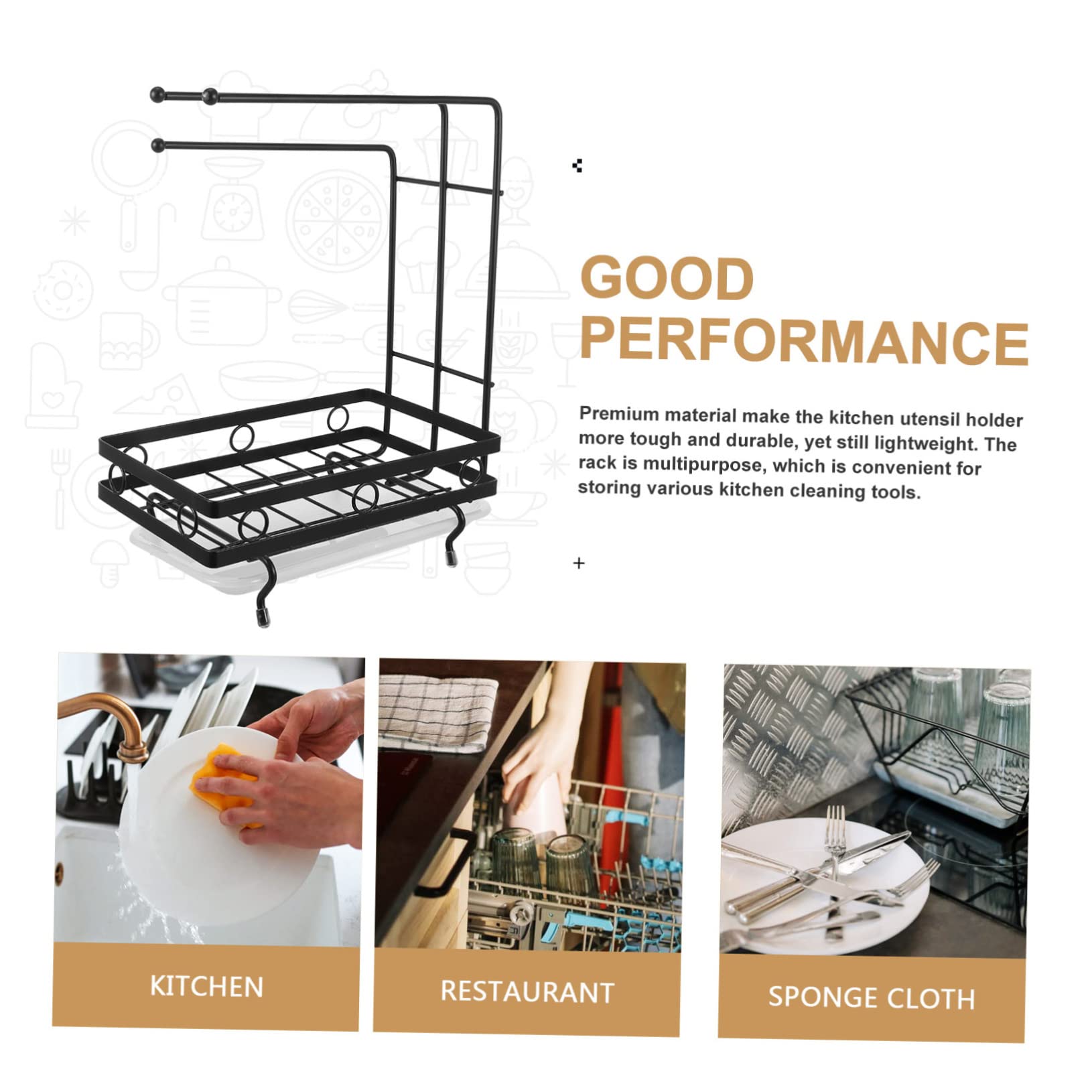 SHOWERORO Kitchen Rag Rack Dish Sink Tray Drainer Rack Kitchen Sink Rack Holder Sink Organizer Basket Sink Storage Rack Sink Scrubber Holder Cutlery Tray Sponge Carbon Steel Baby Tableware