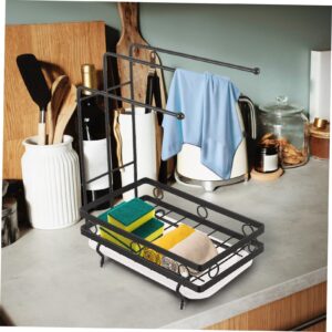 SHOWERORO Kitchen Rag Rack Dish Sink Tray Drainer Rack Kitchen Sink Rack Holder Sink Organizer Basket Sink Storage Rack Sink Scrubber Holder Cutlery Tray Sponge Carbon Steel Baby Tableware