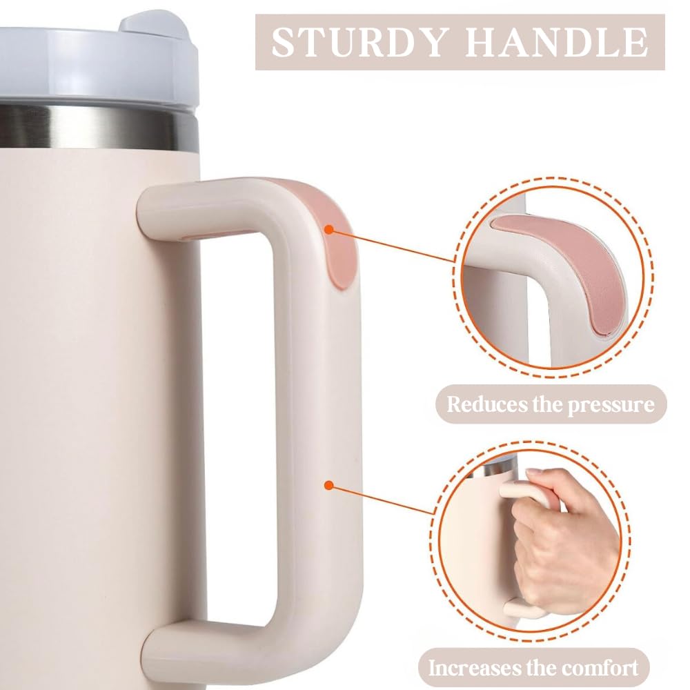 Cozy Steel 40 oz Tumbler with Handle and Straw Lid - Insulated Reusable Stainless Steel Travel Mug for Hot and Cold Beverages, Water Bottle, Iced Coffee Cup (Light Pink)