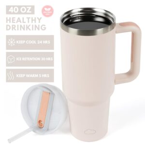 Cozy Steel 40 oz Tumbler with Handle and Straw Lid - Insulated Reusable Stainless Steel Travel Mug for Hot and Cold Beverages, Water Bottle, Iced Coffee Cup (Light Pink)