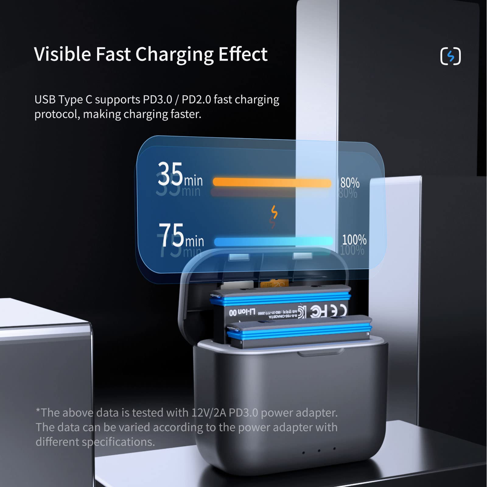 Fast Battery Charger Hub for Insta360 X3 with Misro SD Card Slots and USB Type C Cable,2-Channel Quick Battery Charging Storage Station,Fast Charge Up to 80% in 35 Minutes (Battery Not Included)