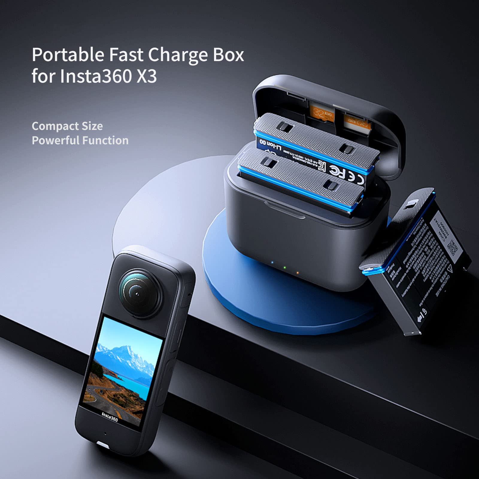 Fast Battery Charger Hub for Insta360 X3 with Misro SD Card Slots and USB Type C Cable,2-Channel Quick Battery Charging Storage Station,Fast Charge Up to 80% in 35 Minutes (Battery Not Included)