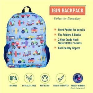 Wildkin Kids 16 Inch Backpack and Umbrella Bundle for On-The-Go Comfort (Trains, Planes & Trucks)