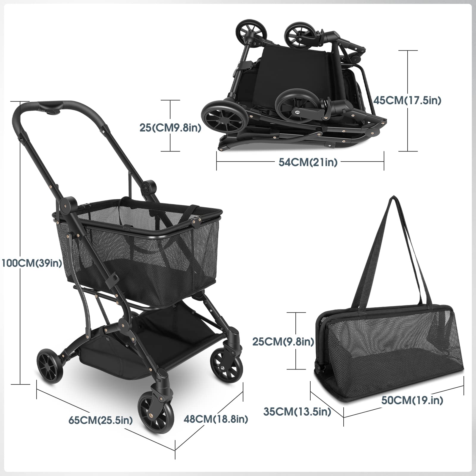 Functional Collapsible carts Shopping Cart Collapsible Utility Trolley Cart Features up 60 lbs Total Weight Capacity, Stylish Detachable Carry Bag, Swivel Tires for Easy Steering