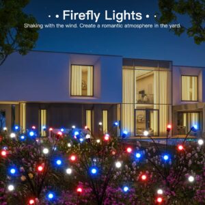 CRILEAL Solar Garden Lights,[2 Pack] Solar Lights Outdoor Waterproof,9LED Swaying Solar Firefly Lights, Garden Decor for Path,Outdoor Yard Christmas Decorations Lights Red+White+Blue