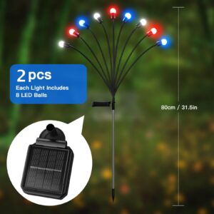 CRILEAL Solar Garden Lights,[2 Pack] Solar Lights Outdoor Waterproof,9LED Swaying Solar Firefly Lights, Garden Decor for Path,Outdoor Yard Christmas Decorations Lights Red+White+Blue