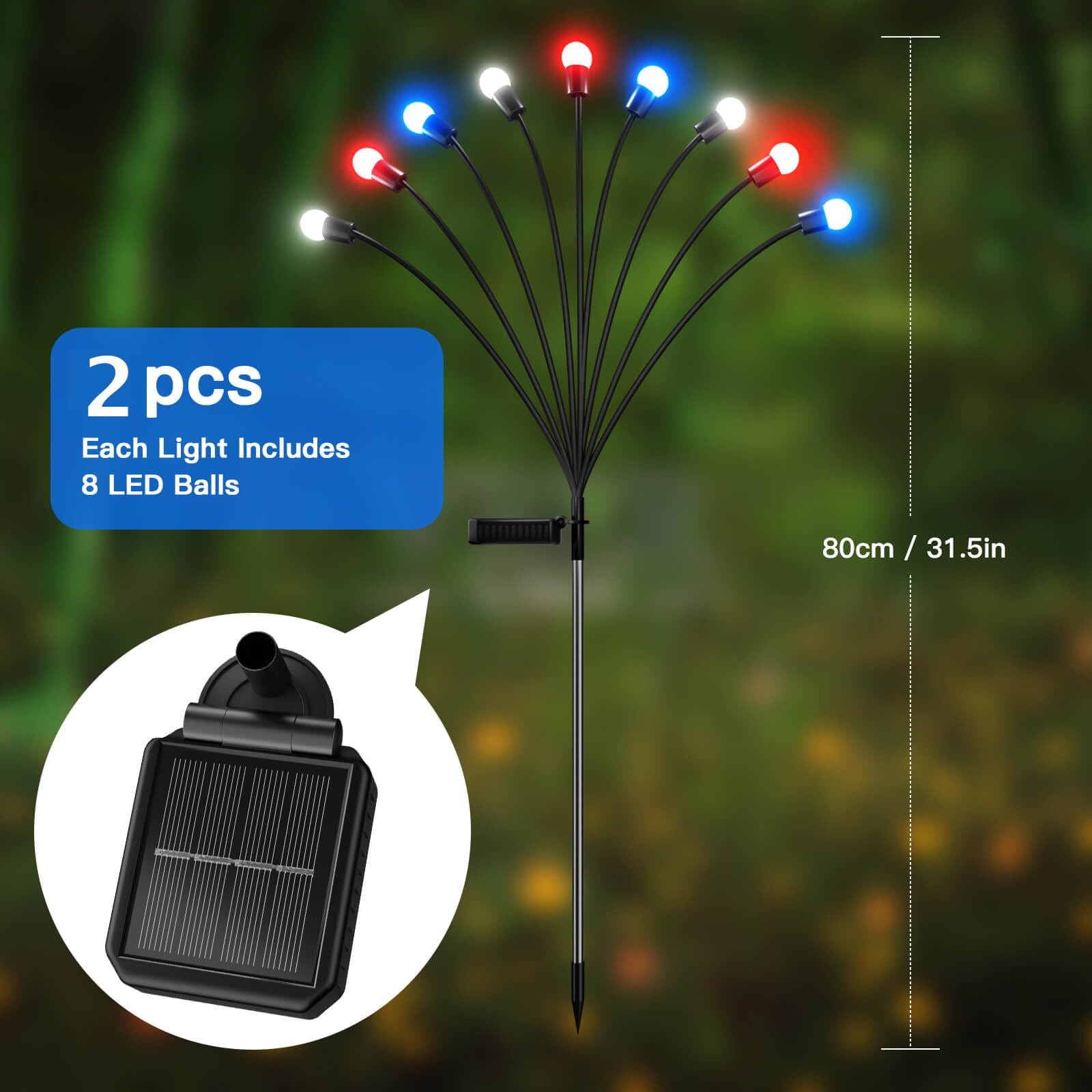 CRILEAL Solar Garden Lights,[2 Pack] Solar Lights Outdoor Waterproof,9LED Swaying Solar Firefly Lights, Garden Decor for Path,Outdoor Yard Christmas Decorations Lights Red+White+Blue