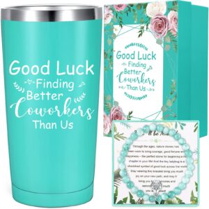 4 pcs going away gift for coworker farewell gifts coworker leaving gifts new job luck gifts for colleagues, women, friends, 20 oz tumbler beads farewell bracelet gift card gift box (classic green)