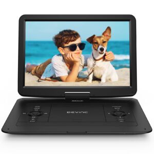 devinc 17.9" portable dvd player with 15.6" hd swivel screen, support multiple dvd cd formats/usb/sd card/sync tv, 6 hours rechargeable battery, car charger, remote control, region free