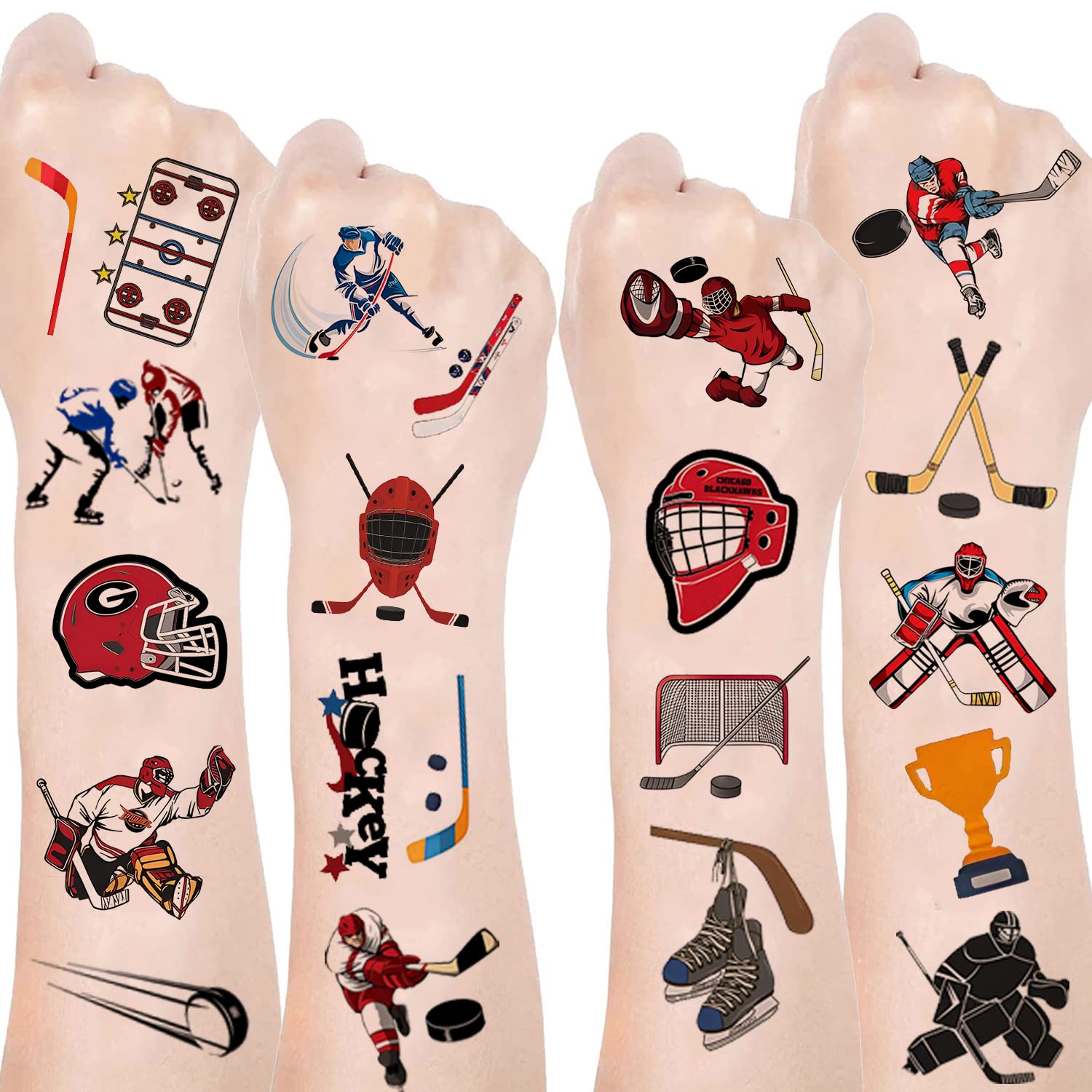 192pcs Ice Hockey Temporary Tattoos Ice Hockey Themed Birthday Party Favors Decorations Supplies for Kids Gifts Classroom School Prizes