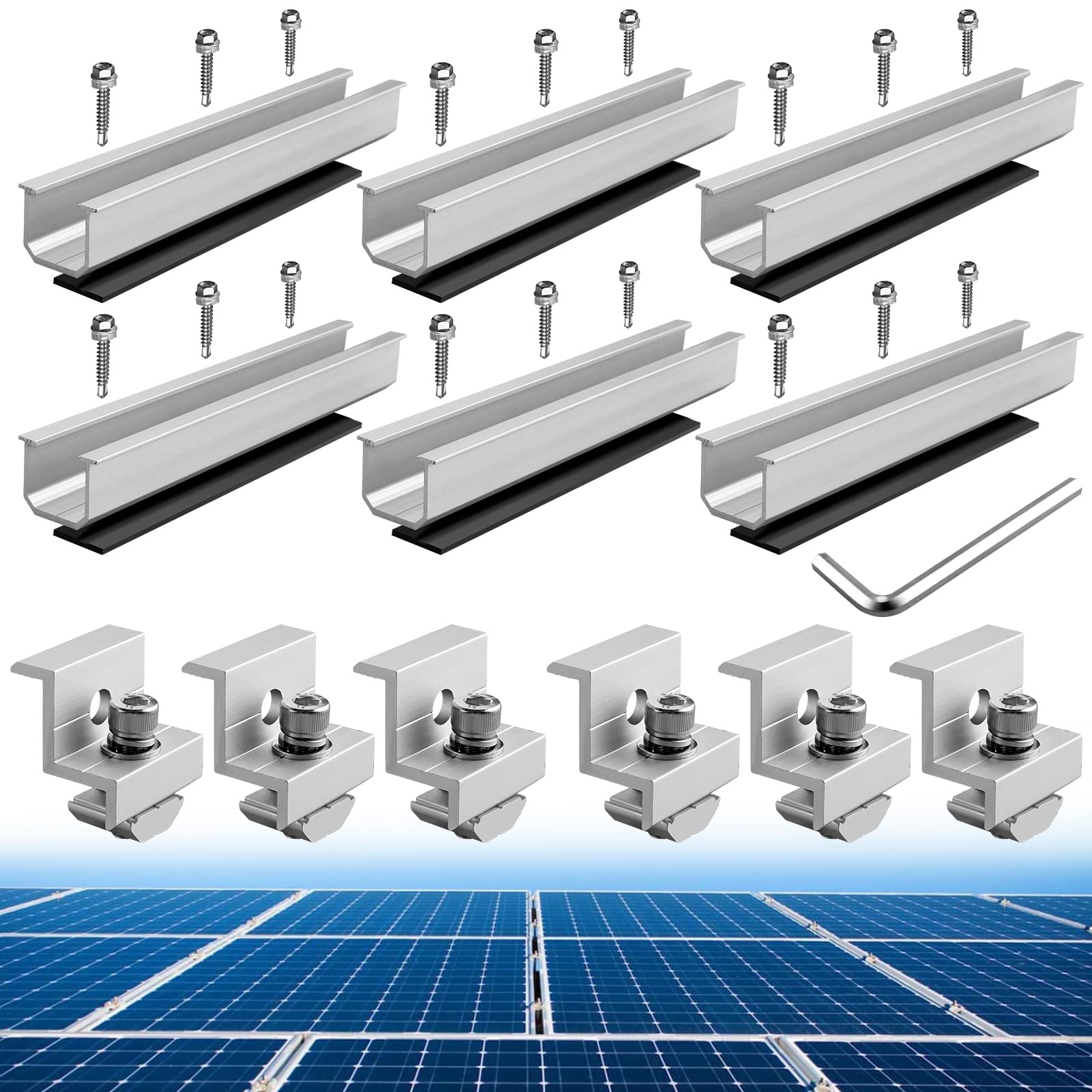 Anbte Solar Panel Bracket Kit, 6 Pieces Aluminium Mounting Rail 30mm/35mm Include 6 Screws M8 * 25mm, Z-Bracket Set, Solar Mounting Rail Connector for Metal Roof, Tin Roof, Flat Roof, Sheet Roof