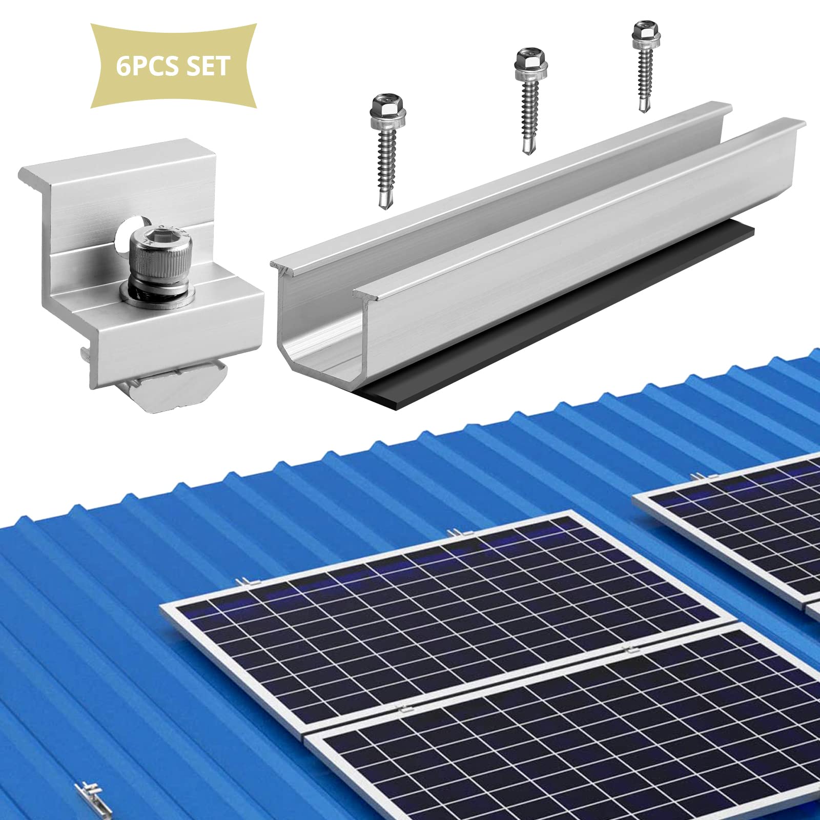 Anbte Solar Panel Bracket Kit, 6 Pieces Aluminium Mounting Rail 30mm/35mm Include 6 Screws M8 * 25mm, Z-Bracket Set, Solar Mounting Rail Connector for Metal Roof, Tin Roof, Flat Roof, Sheet Roof