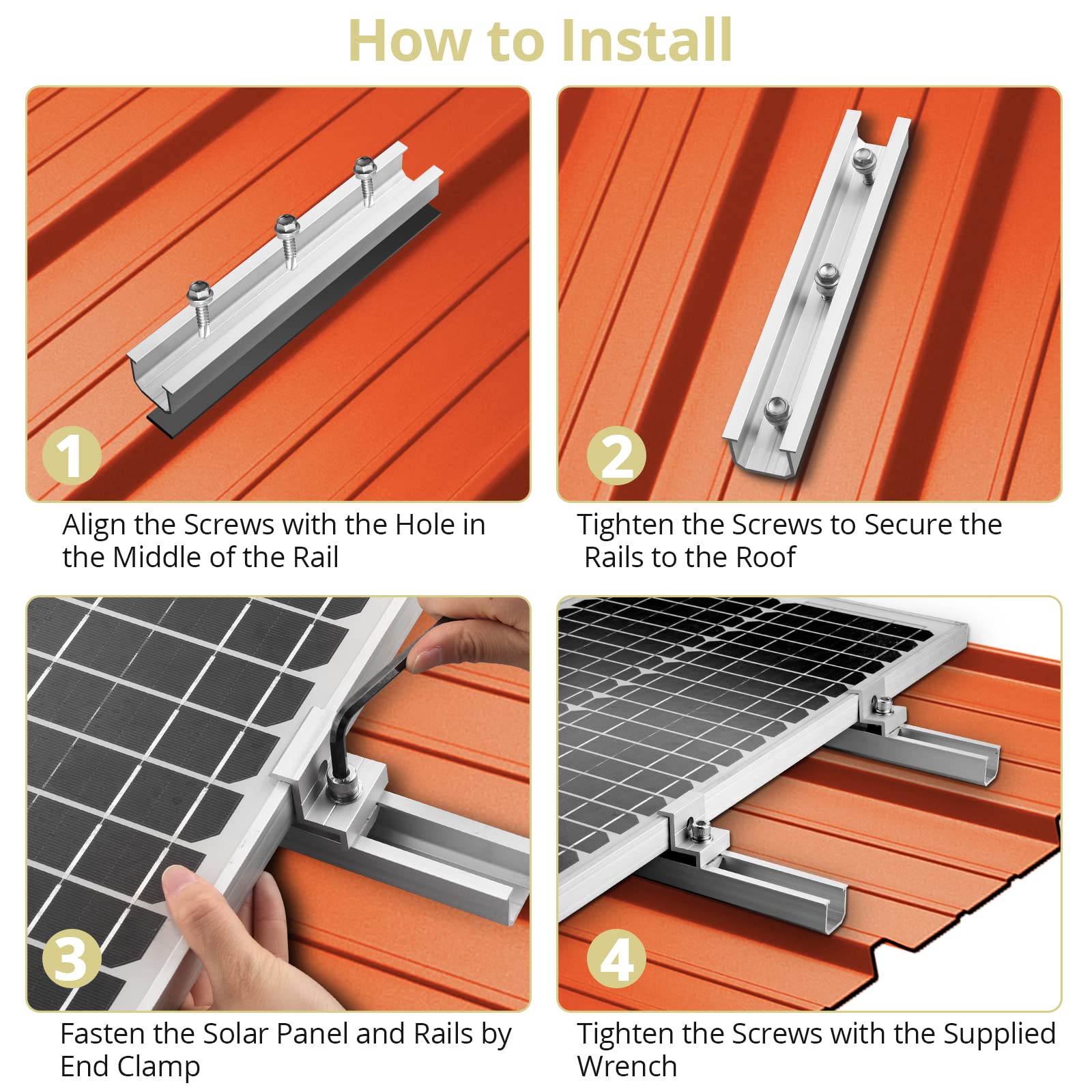 Anbte Solar Panel Bracket Kit, 6 Pieces Aluminium Mounting Rail 30mm/35mm Include 6 Screws M8 * 25mm, Z-Bracket Set, Solar Mounting Rail Connector for Metal Roof, Tin Roof, Flat Roof, Sheet Roof