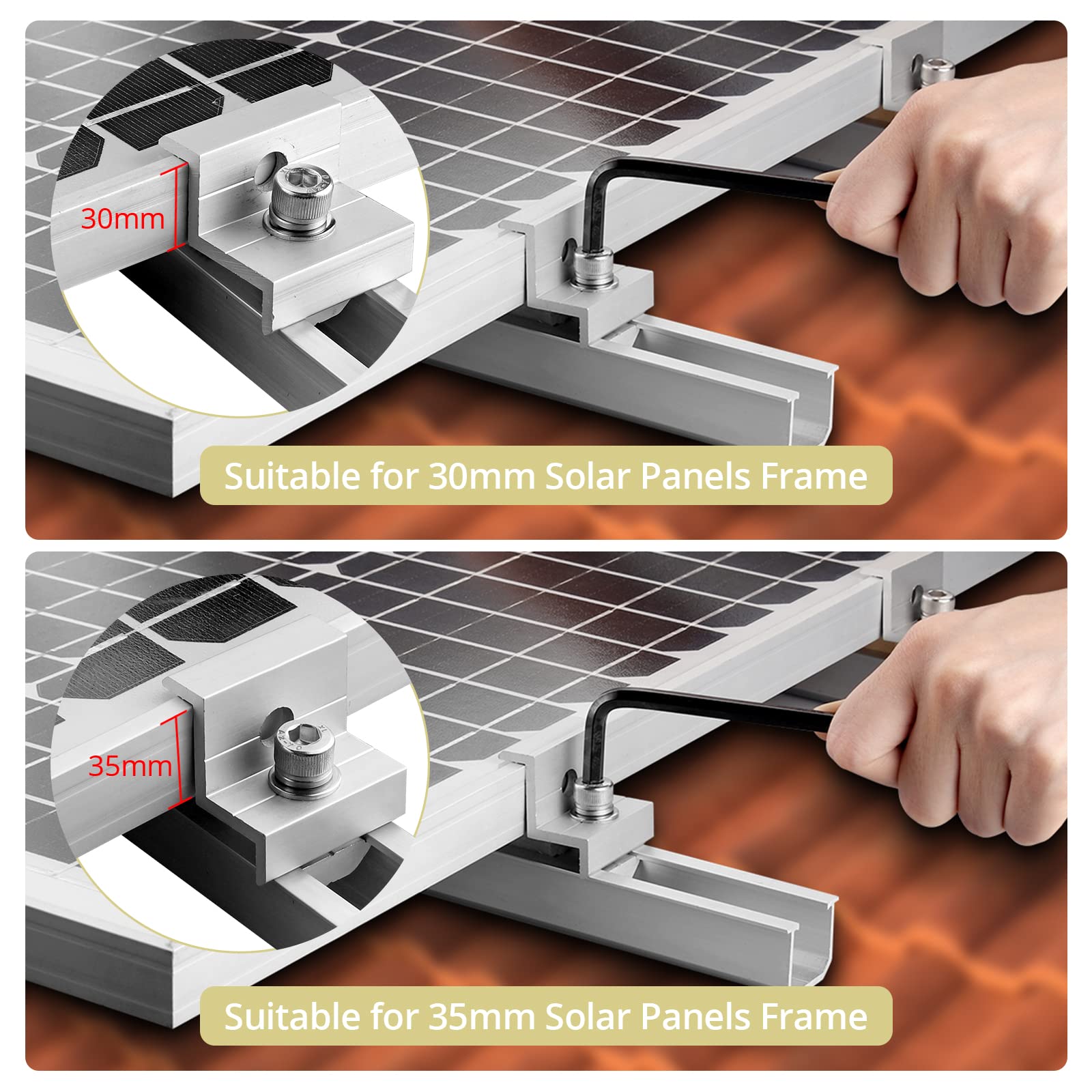 Anbte Solar Panel Bracket Kit, 6 Pieces Aluminium Mounting Rail 30mm/35mm Include 6 Screws M8 * 25mm, Z-Bracket Set, Solar Mounting Rail Connector for Metal Roof, Tin Roof, Flat Roof, Sheet Roof