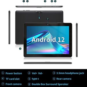 SGIN 10.1 Inches Tablet, 2GB RAM 32GB ROM, Android 12 Quad-Core Processor 1.6GHz, HD 2+5MP Dual Camera, IPS Touch Screen, 8 Hours Battery, WiFi, Bluetooth, 32GB TF Card Slot, Black