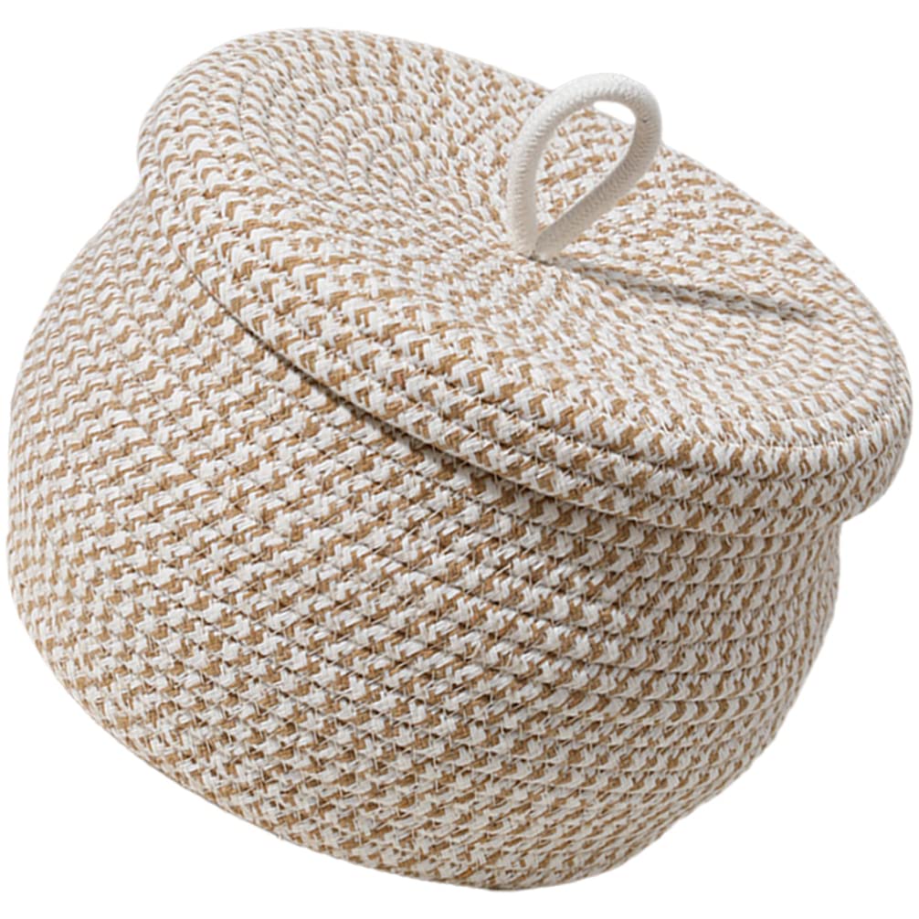 DOITOOL Cotton Rope Storage Basket with Lid, Round Basket with Lid, Decorative Small Woven Baskets for Organizing for Home Storage, Living Room