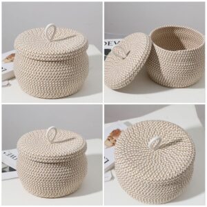 DOITOOL Cotton Rope Storage Basket with Lid, Round Basket with Lid, Decorative Small Woven Baskets for Organizing for Home Storage, Living Room