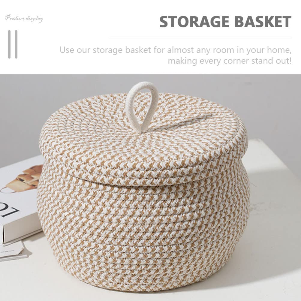 DOITOOL Cotton Rope Storage Basket with Lid, Round Basket with Lid, Decorative Small Woven Baskets for Organizing for Home Storage, Living Room