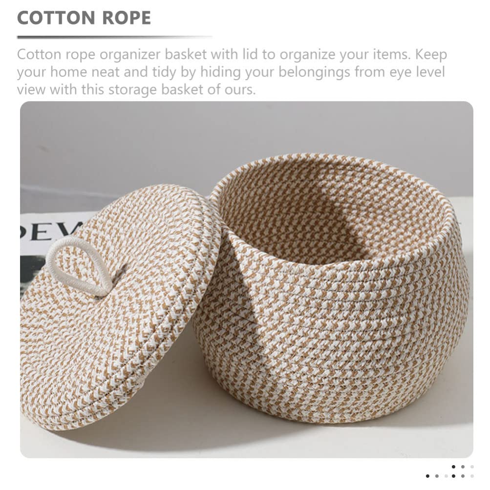 DOITOOL Cotton Rope Storage Basket with Lid, Round Basket with Lid, Decorative Small Woven Baskets for Organizing for Home Storage, Living Room