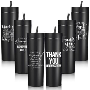 rtteri 6 pcs employee appreciation gifts bulk thank you tumblers gifts for women 16oz inspirational plastic skinny tumblers with lids for women men secretaries teacher coworker(black, motivational)