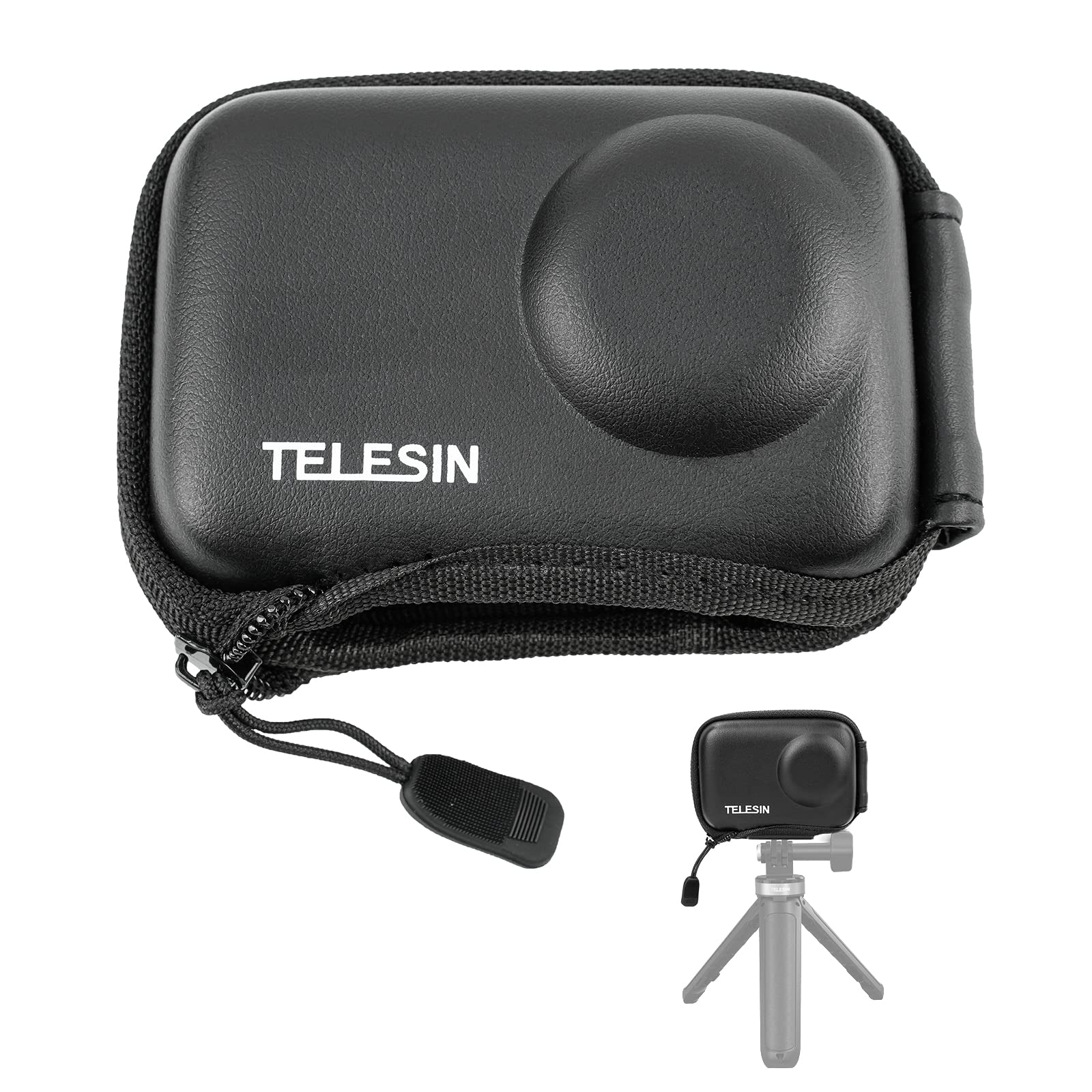 TELESIN Mini Carry Case Lens Protector for DJI Action 4 Action 3 Insta 360 Ace Insta360 Ace Pro Accessories, Mini Protective Carrying Bag Half Zipper for DJI Osmo Action Selfie Stick Tripod Accessory