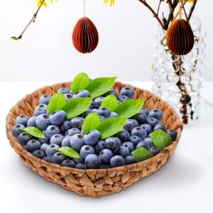 Round Woven Bread Basket Grass Storage Dried Nut Fruit Organizer Container Vegetables Serving Basket Flower Snack Holder Decor for Bathroom Kitchen