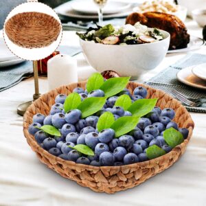 Round Woven Bread Basket Grass Storage Dried Nut Fruit Organizer Container Vegetables Serving Basket Flower Snack Holder Decor for Bathroom Kitchen