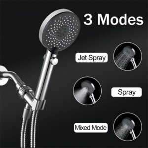 Iopsk High Pressure Shower Head with Handheld 4 Mode With On/Off Switch Hand Held Shower Head With Hose Detachable Hand Held Shower Head Chrome Finish