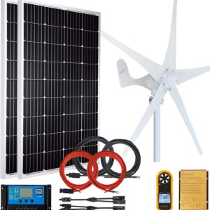 Pikasola 24V Wind Turbine Generator 400W + 200W Monocrystalline Solar Panel Kits suit for RV Marine Home Solar Wind Hybrid System