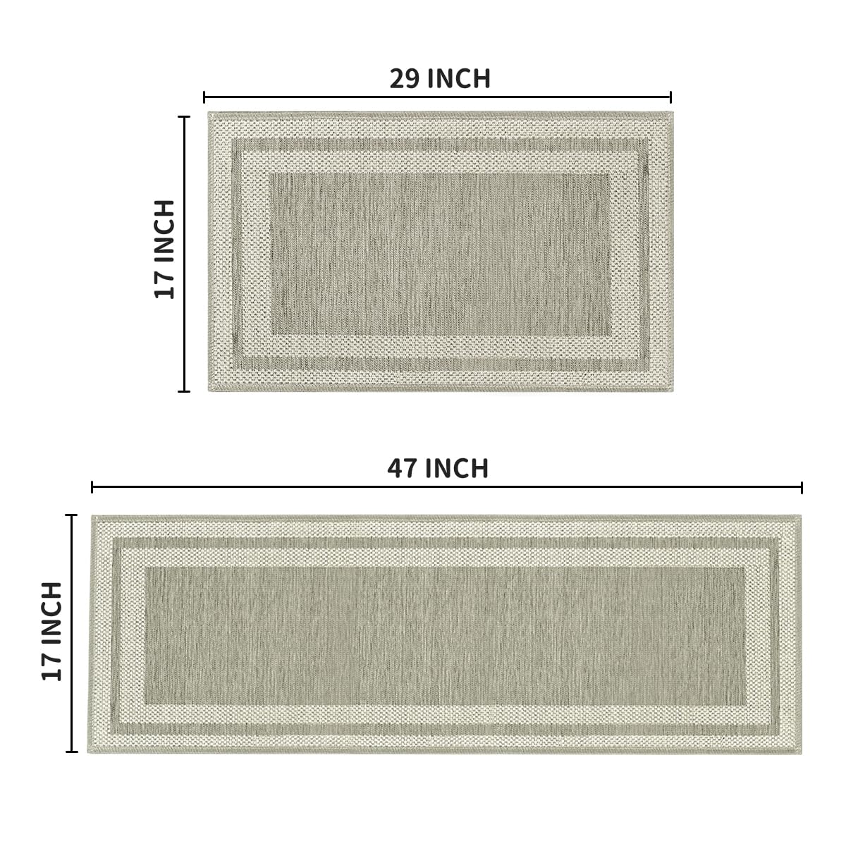 Artoid Mode Rubber Non-Slip Washable Absorbent Kitchen Rugs and Mats Set of 2, Kitchen Mats for Floor Kitchen Runner Hallway Laundry Room in Front of Sink Beige Grey - 17x29 and 17x47 Inch