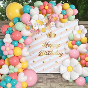 161pcs Daisy Balloon Garland Arch Kit, Pastel Groovy Flower Party Decorations with Pink Yellow Orange Blue Green Daisy Banners for Baby Shower Daisy Retro Hippie Two Groovy Boho Birthday Party Decor