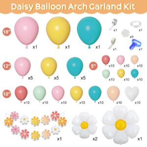 161pcs Daisy Balloon Garland Arch Kit, Pastel Groovy Flower Party Decorations with Pink Yellow Orange Blue Green Daisy Banners for Baby Shower Daisy Retro Hippie Two Groovy Boho Birthday Party Decor