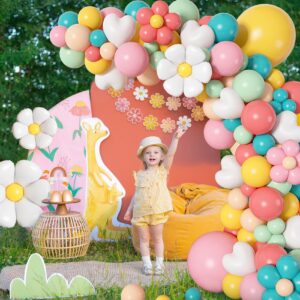 161pcs Daisy Balloon Garland Arch Kit, Pastel Groovy Flower Party Decorations with Pink Yellow Orange Blue Green Daisy Banners for Baby Shower Daisy Retro Hippie Two Groovy Boho Birthday Party Decor