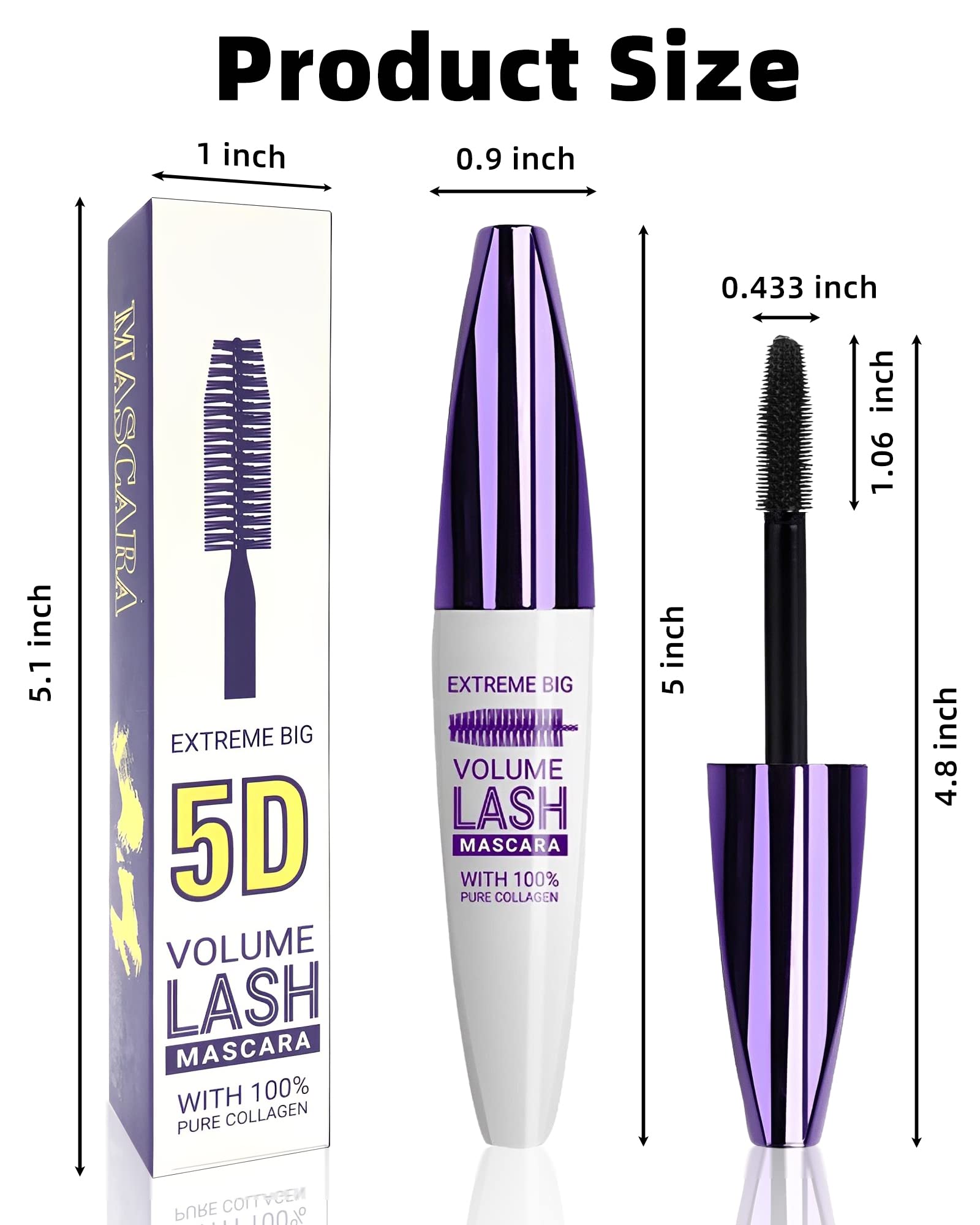 5D Purple Mascara Volume and Length -1Pcs Waterproof Smudge-Proof Color Mascara for Eyelashes, Volumizing Curling Defining Eye Lashes, Longwear Fiber Colored Mascara for Women Girl Eye Makeup