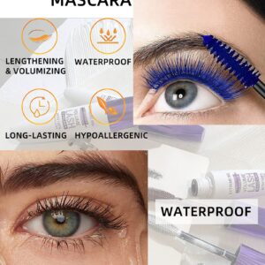 5D Purple Mascara Volume and Length -1Pcs Waterproof Smudge-Proof Color Mascara for Eyelashes, Volumizing Curling Defining Eye Lashes, Longwear Fiber Colored Mascara for Women Girl Eye Makeup