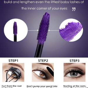 5D Purple Mascara Volume and Length -1Pcs Waterproof Smudge-Proof Color Mascara for Eyelashes, Volumizing Curling Defining Eye Lashes, Longwear Fiber Colored Mascara for Women Girl Eye Makeup