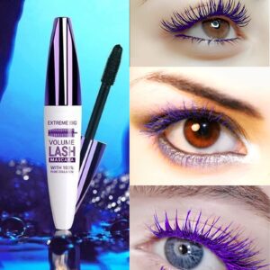 5D Purple Mascara Volume and Length -1Pcs Waterproof Smudge-Proof Color Mascara for Eyelashes, Volumizing Curling Defining Eye Lashes, Longwear Fiber Colored Mascara for Women Girl Eye Makeup